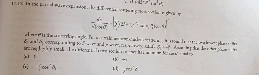 11.12 In the partial wave expansion, the | StudyX
