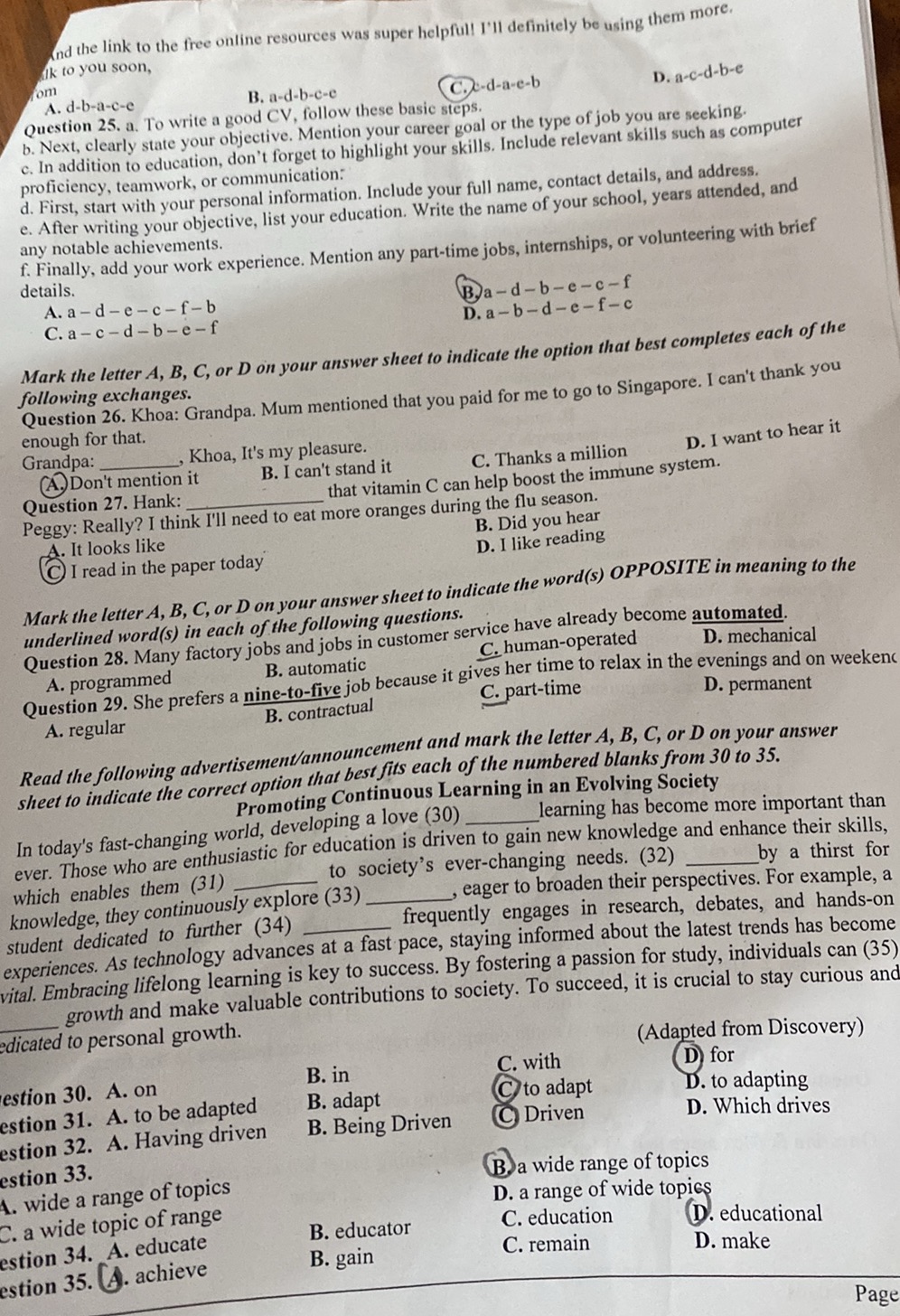 Question 25. a. To write a good CV, follow | StudyX