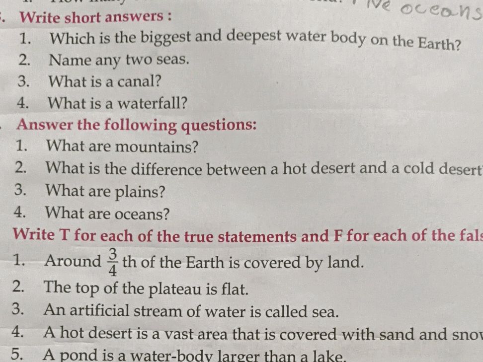 Write short answers : 1. Which is the | StudyX
