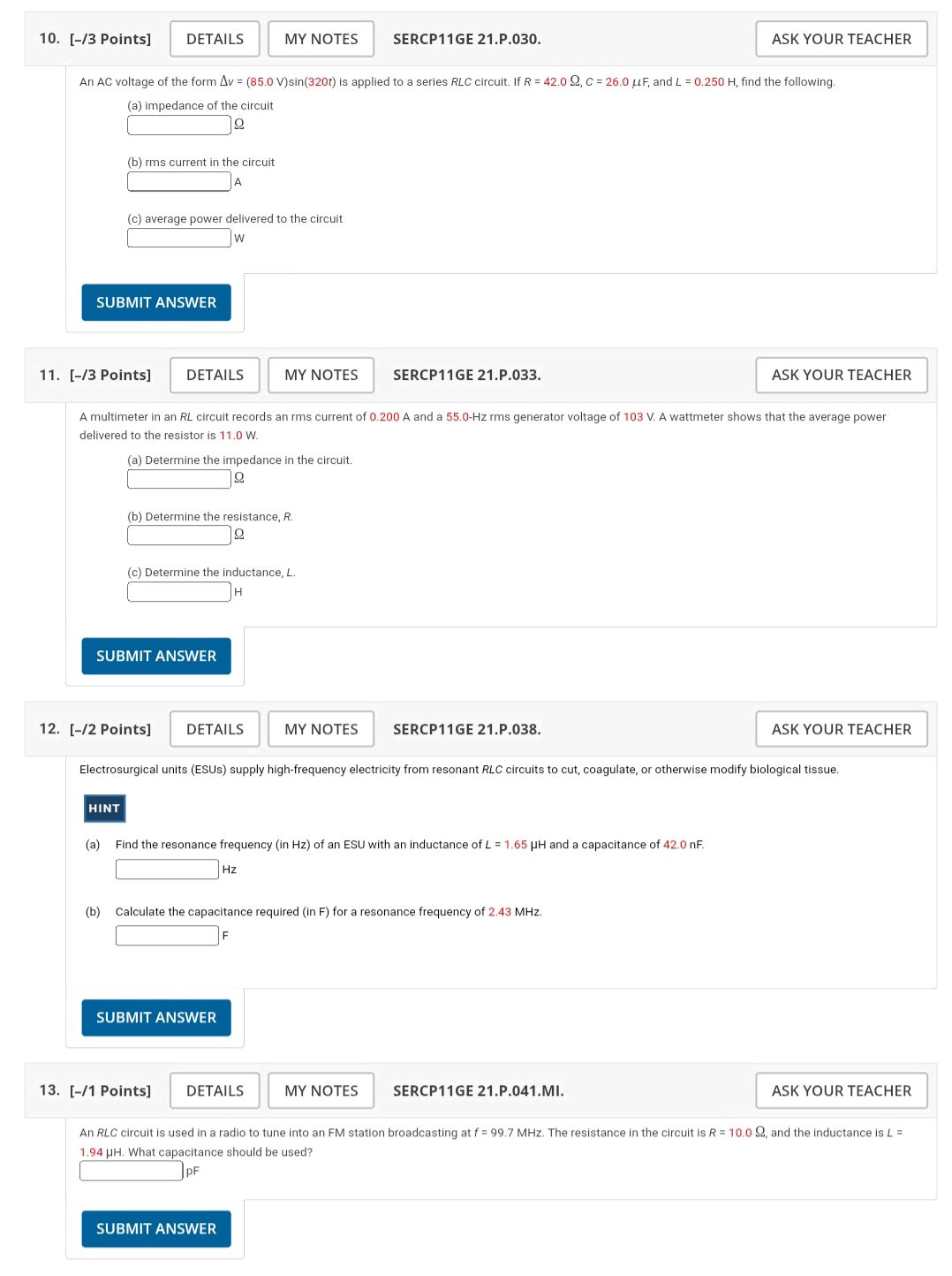 10. [-/3 Points] An AC voltage of the form $ | StudyX