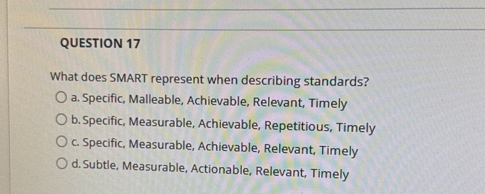 What does SMART represent when describing | StudyX