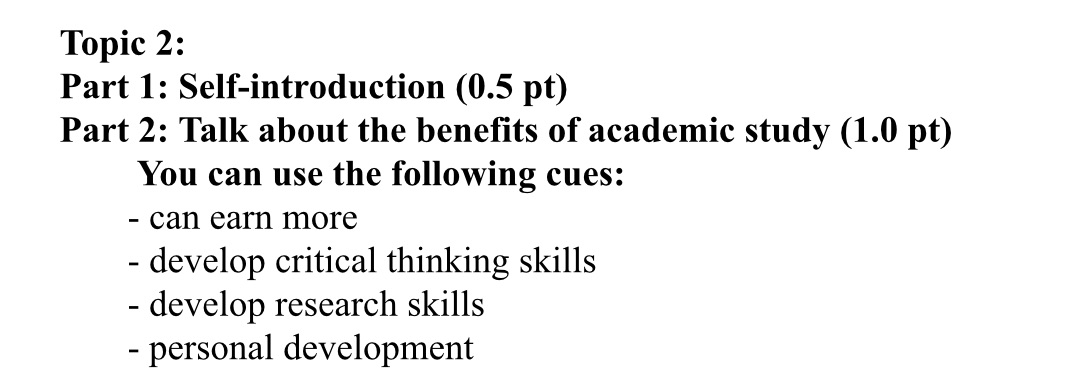 Topic 2: Part 1: Self-introduction (0.5 pt) | StudyX