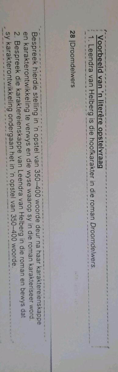 Voorbeeld van 'n literêre opstelvraag 1. | StudyX