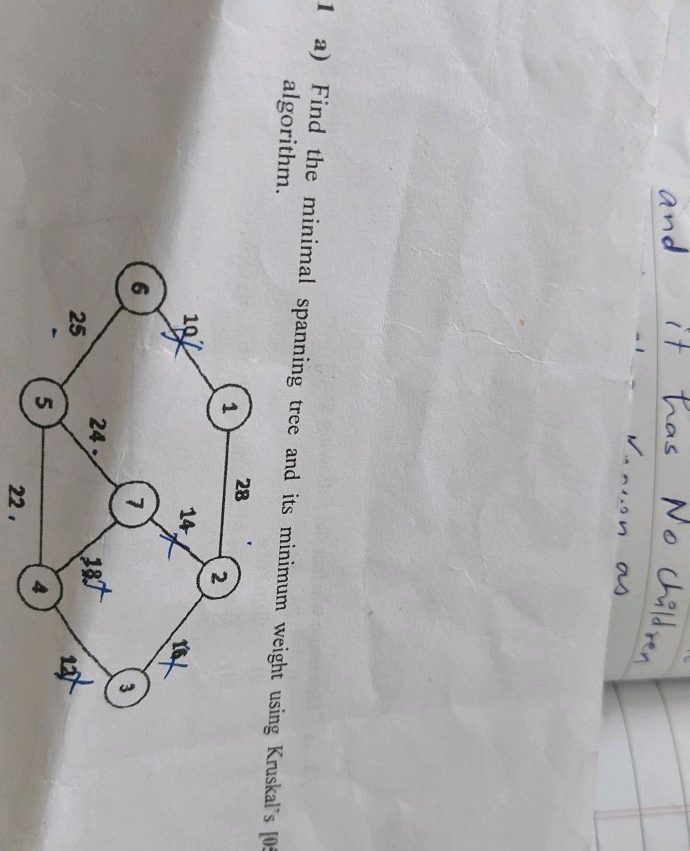 1 a) Find the minimal spanning tree and its | StudyX