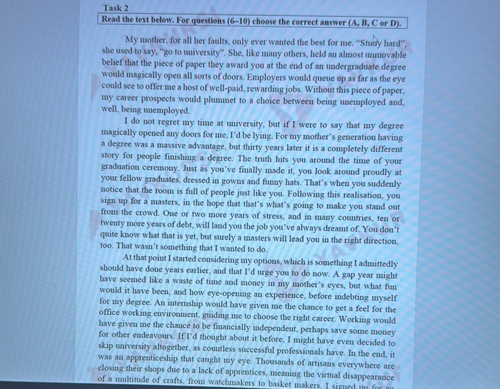 Task 2 Read the text below. For questions | StudyX