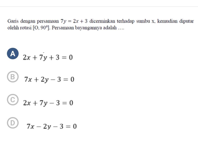 Garis dengan persamaan $7y = 2x + 3$ | StudyX