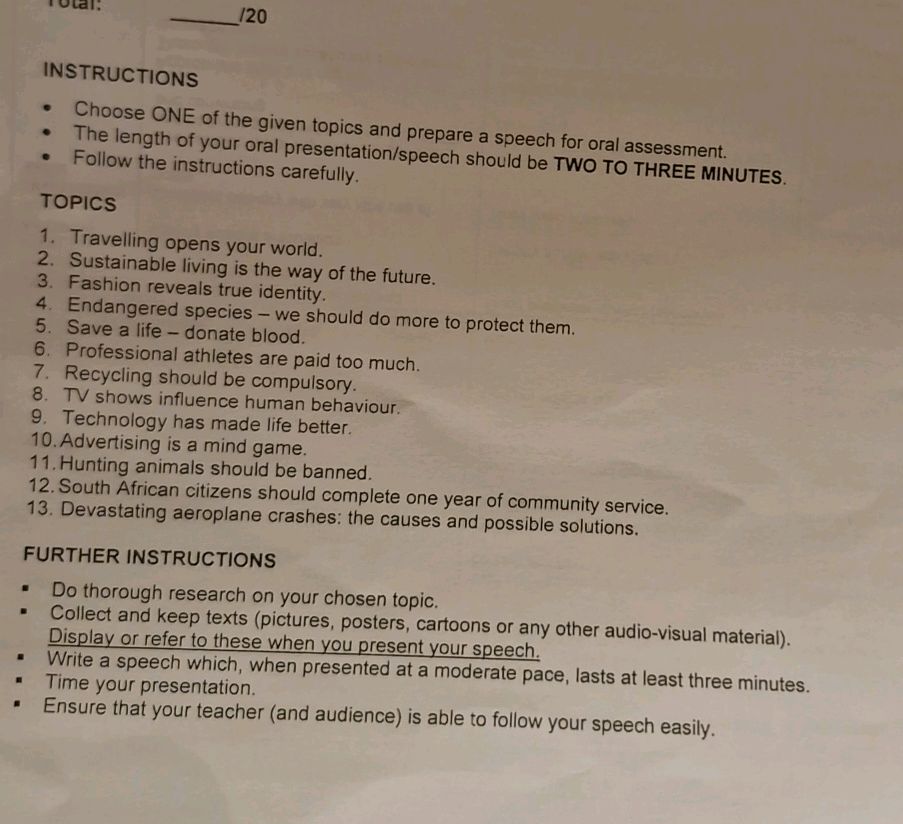 Choose ONE of the given topics and prepare a | StudyX