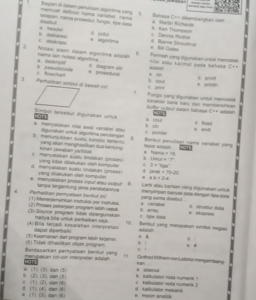 1. Bagian di dalam penulisan algoritma yang | StudyX