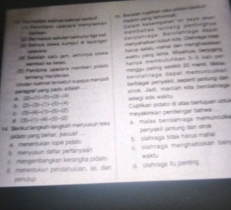 13. Urutan kalimat tersebut supaya menjadi | StudyX