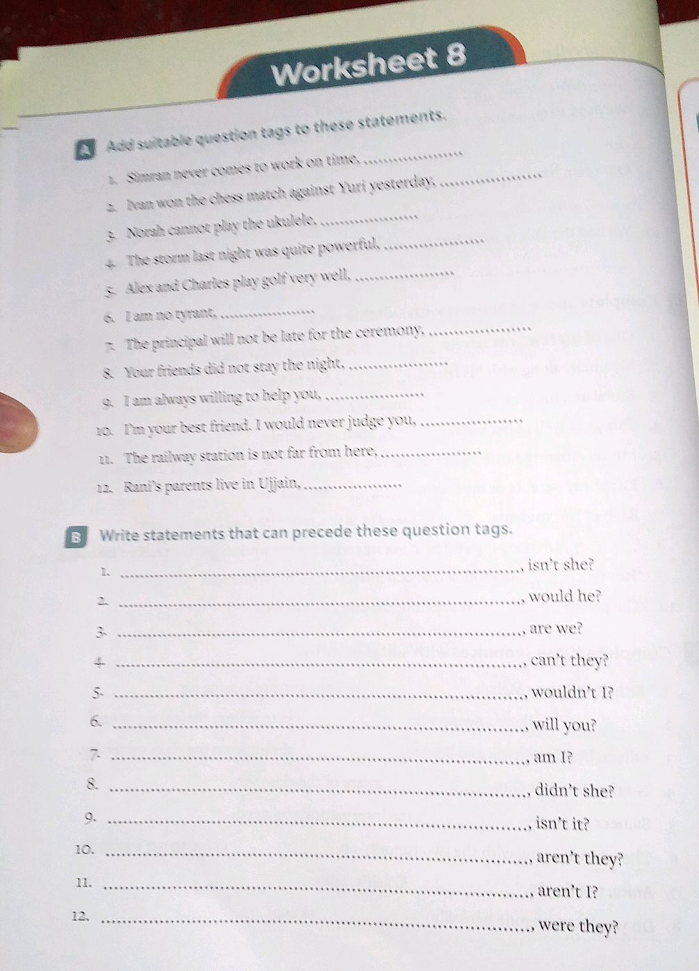 A Add suitable question tags to these | StudyX