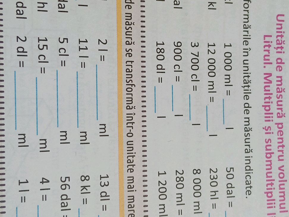 Unități de măsură pentru volumul Litrul. | StudyX