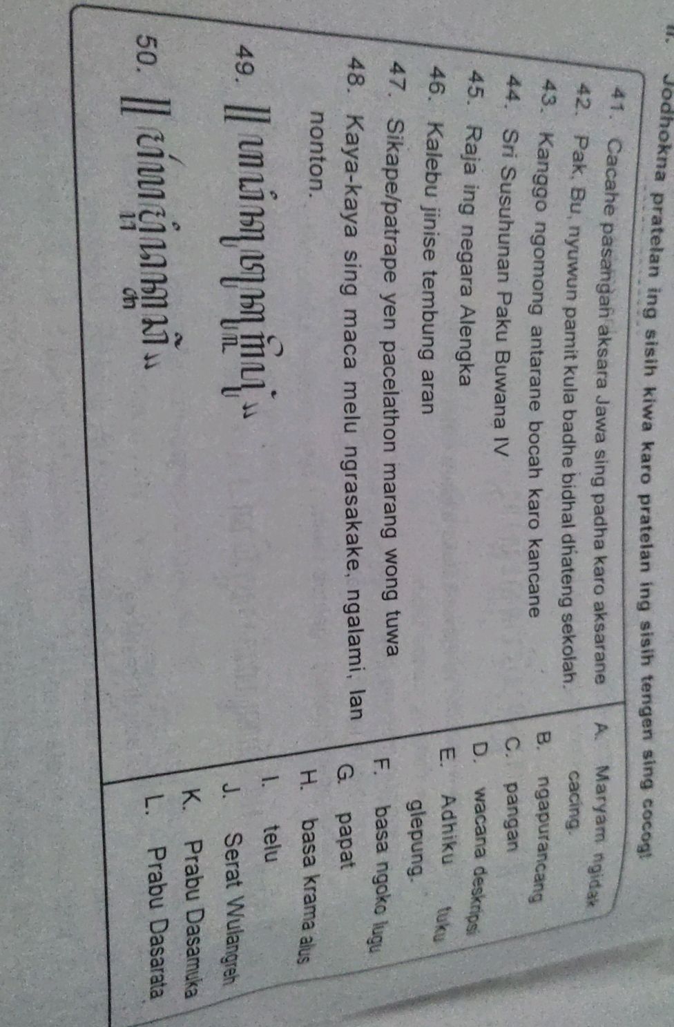 Jodhokna pratelan ing sisih kiwa karo | StudyX