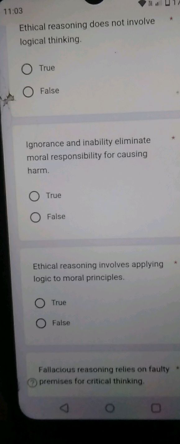 Ethical reasoning does not involve logical | StudyX