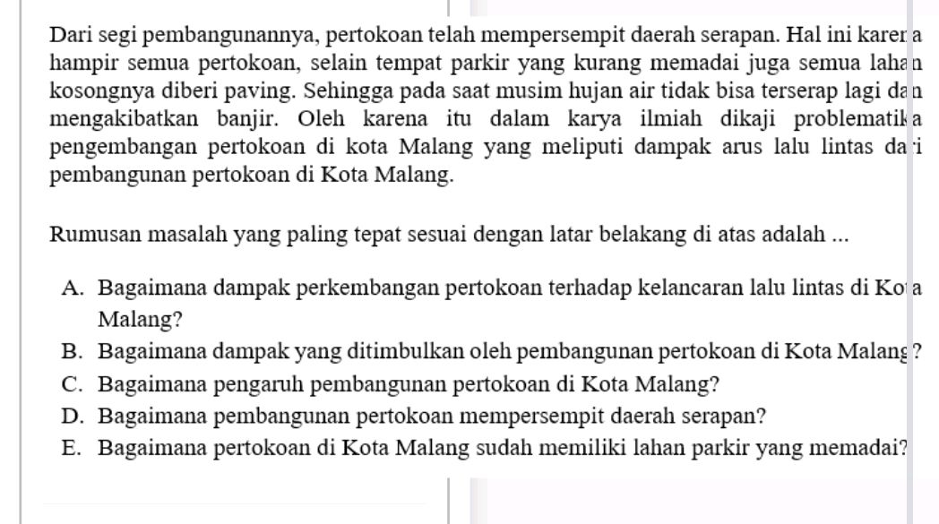 Dari segi pembangunannya, pertokoan telah | StudyX