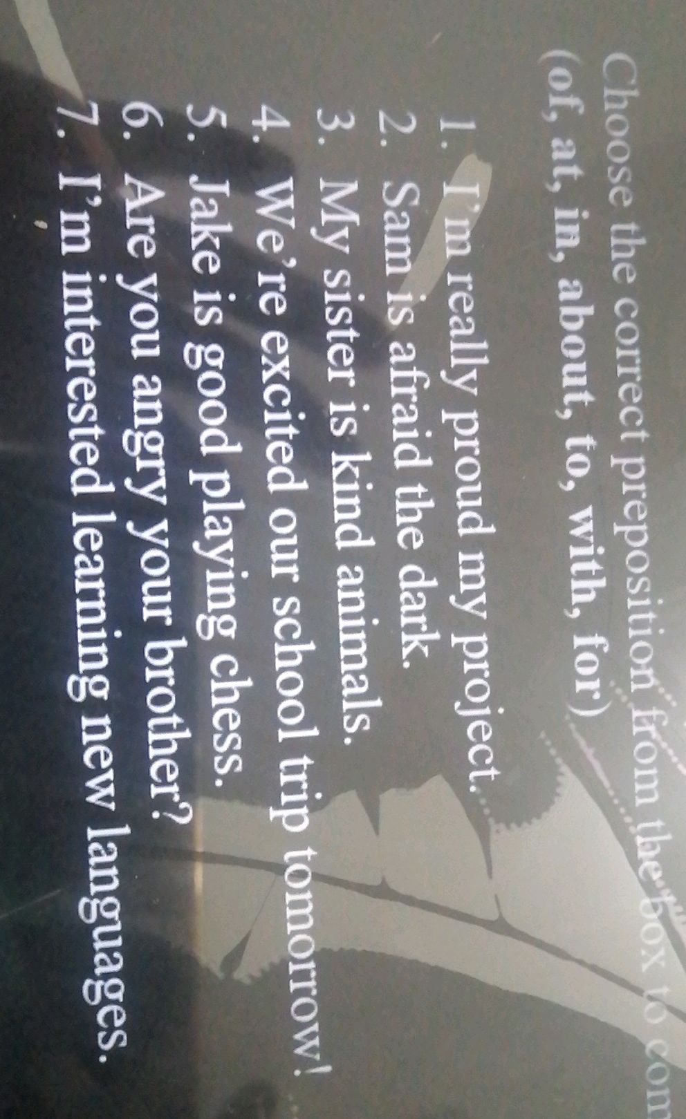 Choose the correct preposition from the box | StudyX