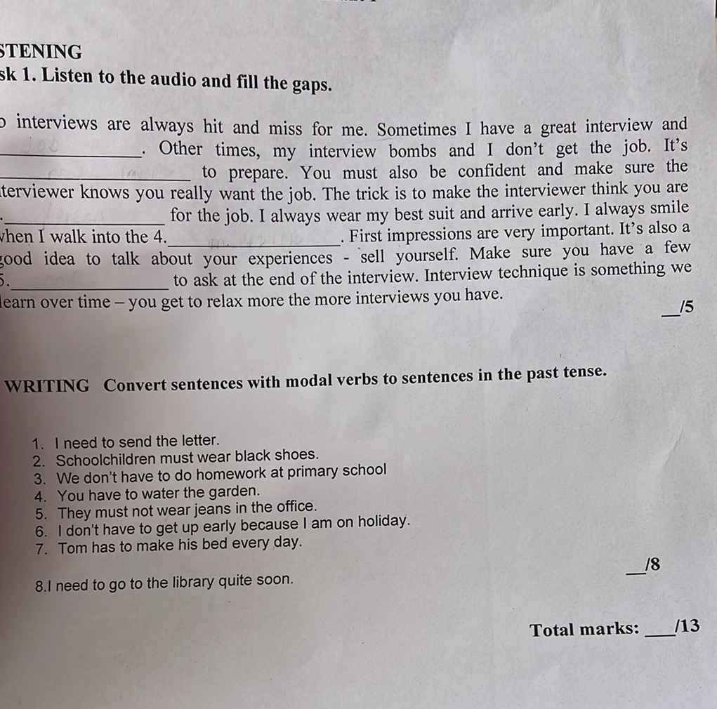 Task 1. Listen to the audio and fill the | StudyX