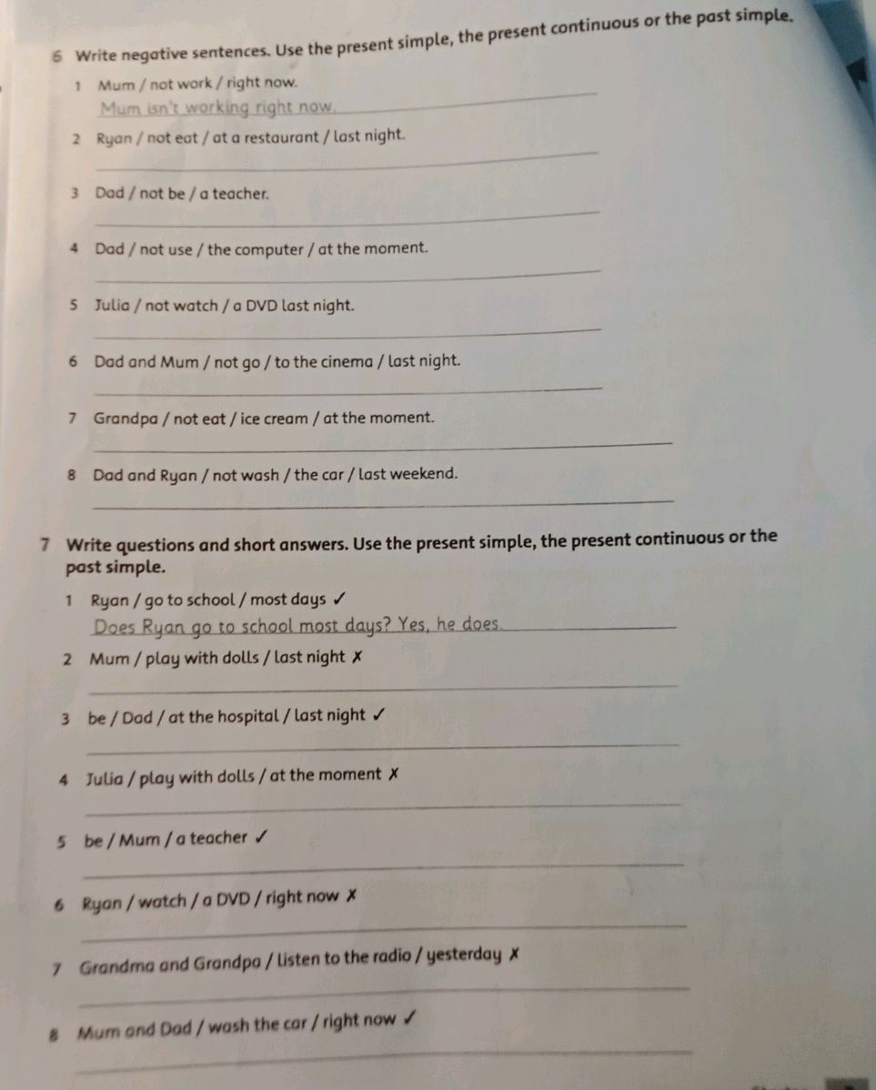 6 Write negative sentences. Use the present | StudyX