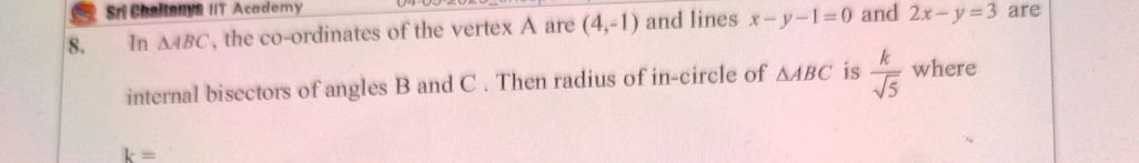 In $ ABC$, the co-ordinates of the vertex A | StudyX