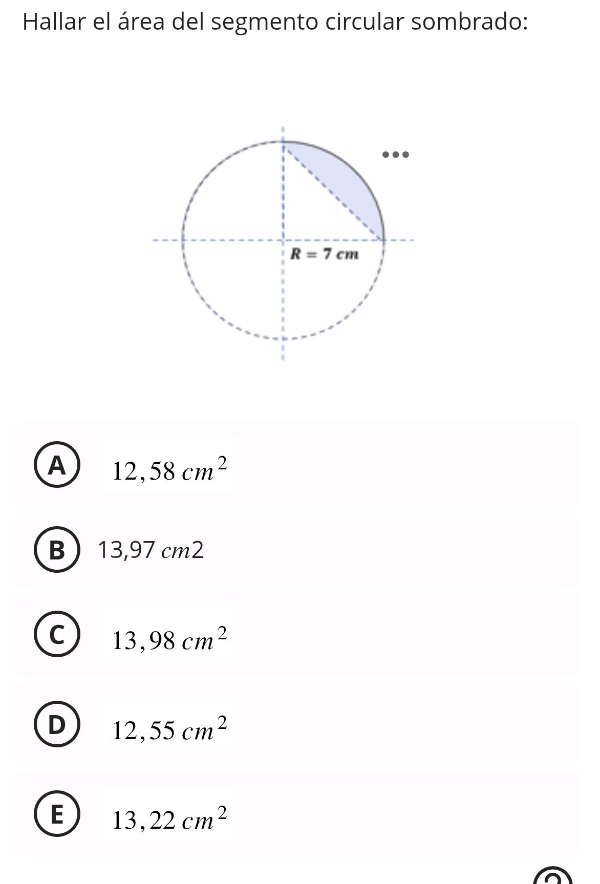 Hallar el área del segmento circular | StudyX