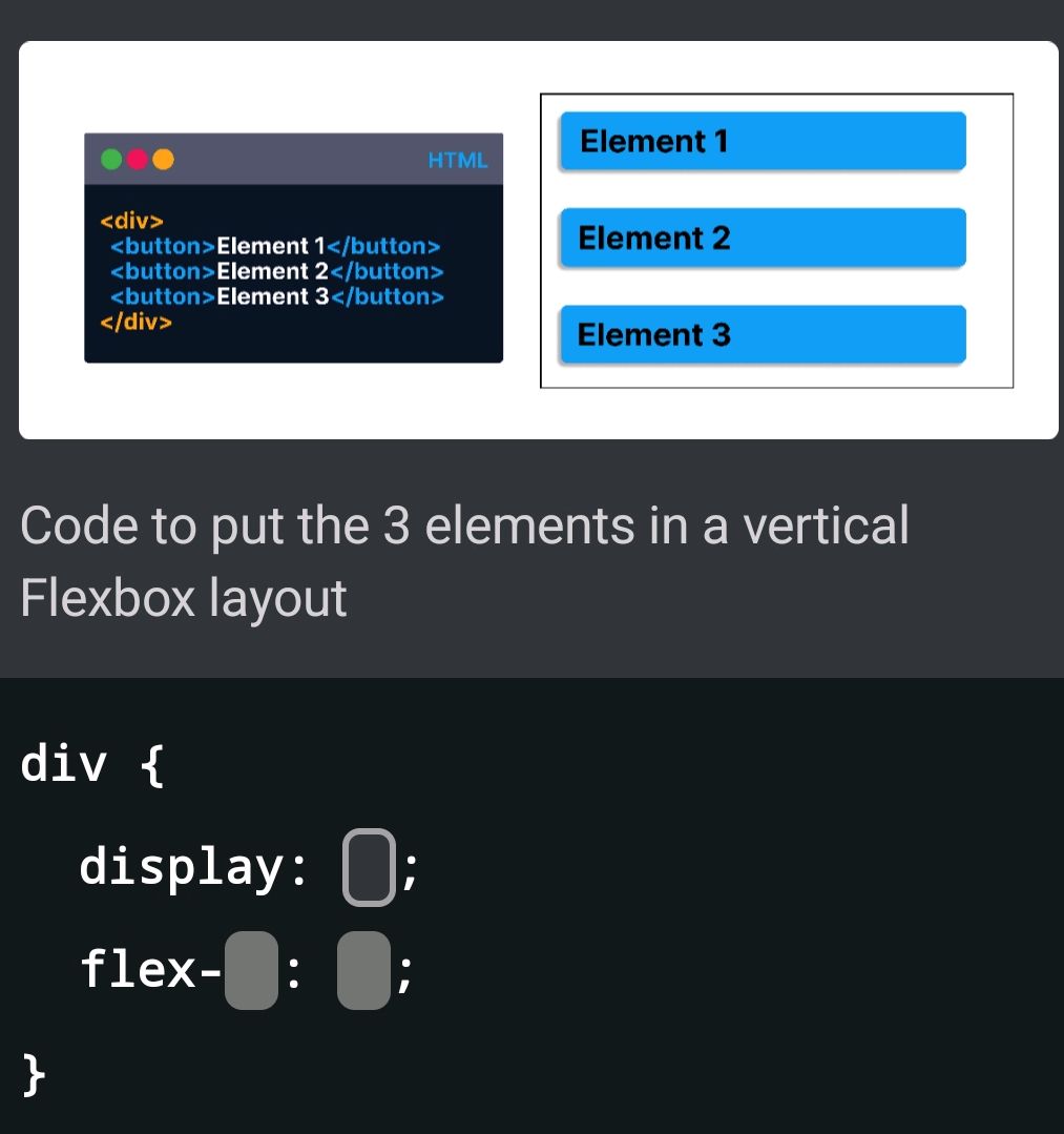 Code to put the 3 elements in a vertical | StudyX