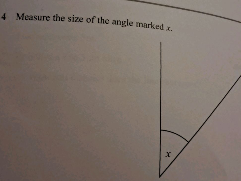 Measure the size of the angle marked $x$. | StudyX