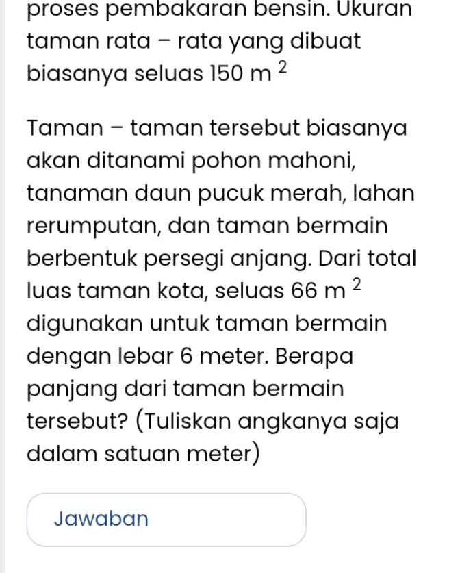 Ukuran taman rata-rata yang dibuat biasanya | StudyX