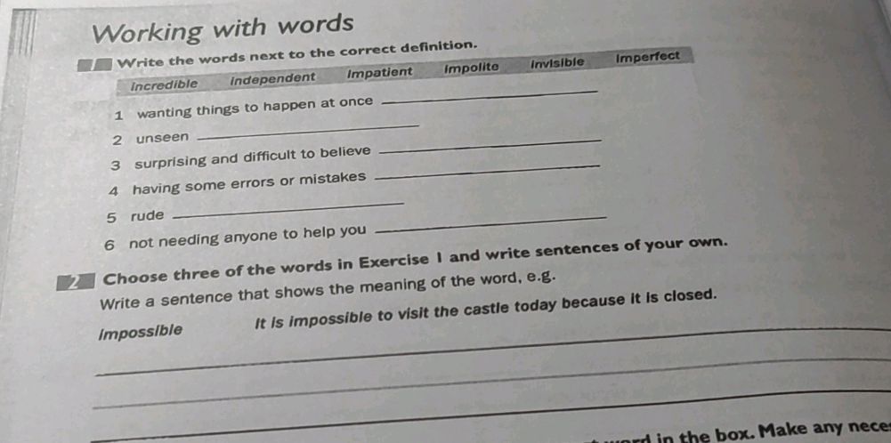 Write the words next to the correct | StudyX