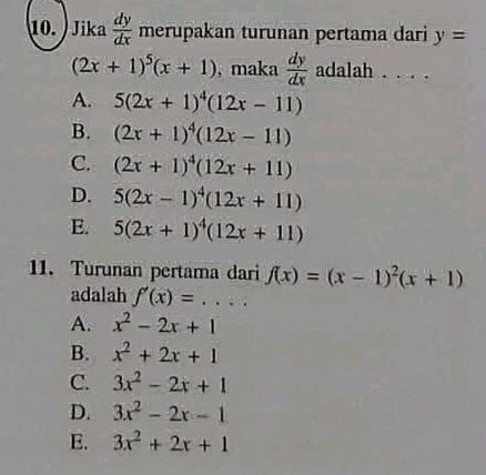 10. Jika $ {dy}{dx}$ merupakan turunan | StudyX