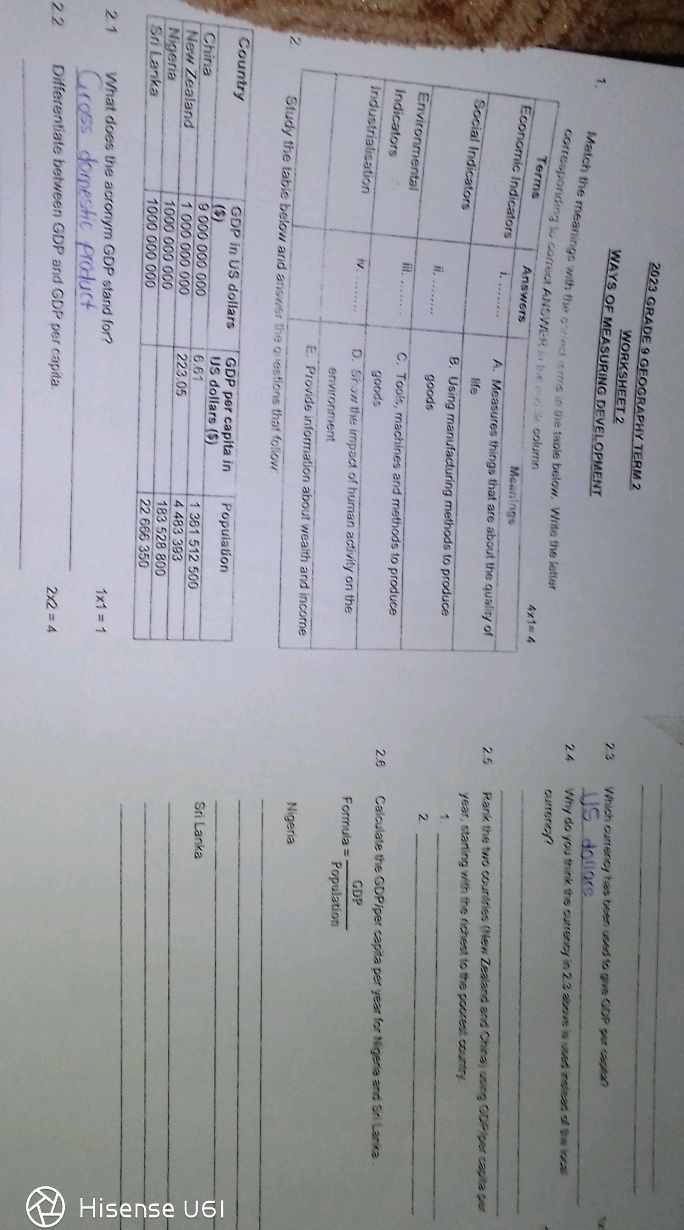 1. Match the meanings with the corresponding | StudyX