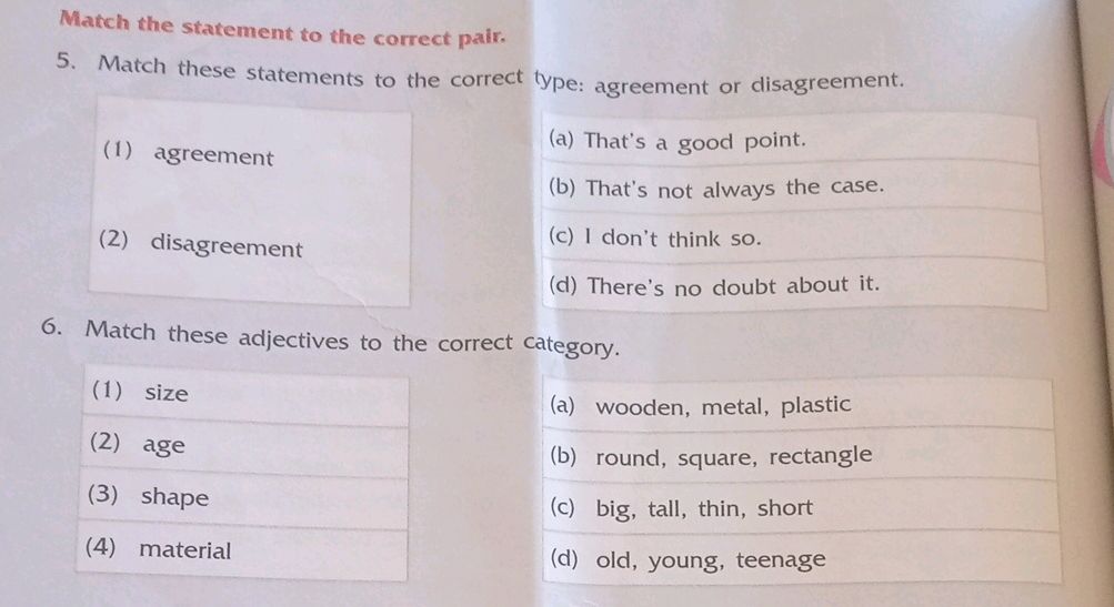 5. Match these statements to the correct | StudyX