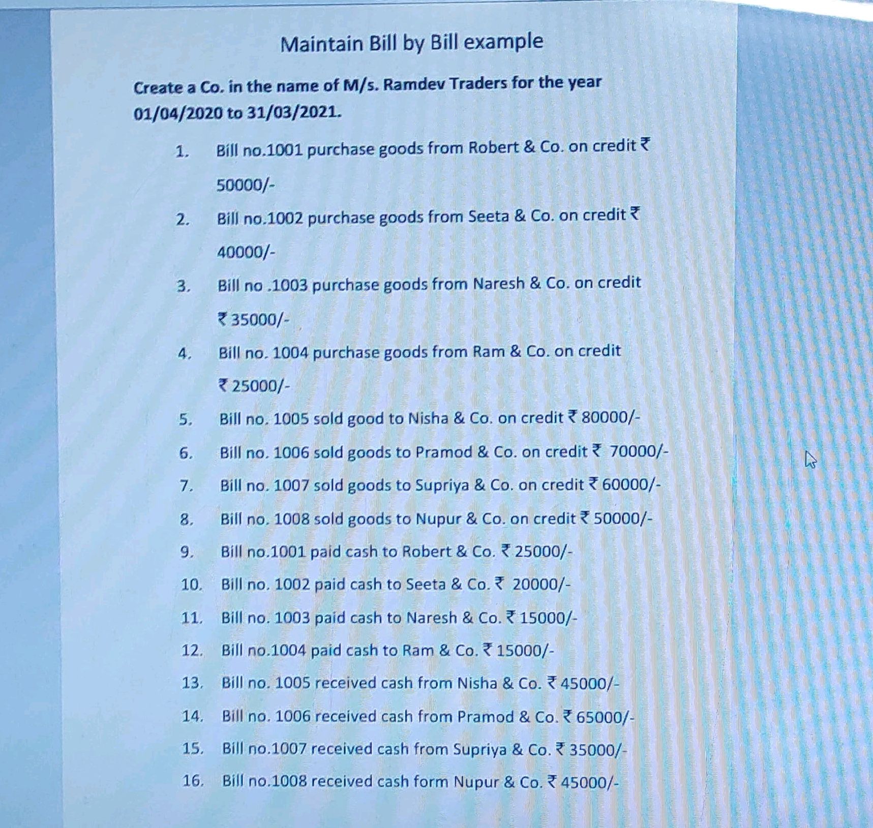 Maintain Bill by Bill example Create a Co. | StudyX