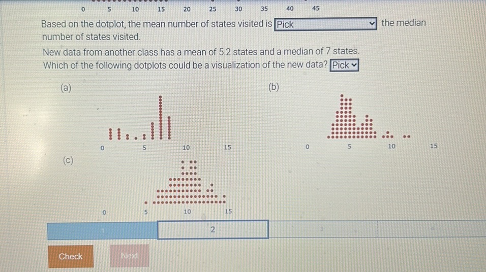 Based on the dotplot, the mean number of | StudyX