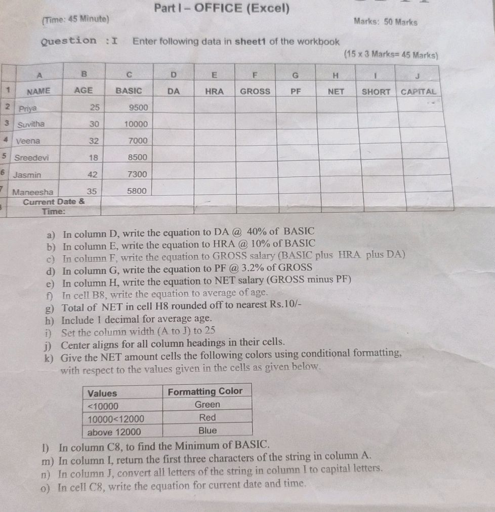 Part I - OFFICE (Excel) Question : I Enter | StudyX