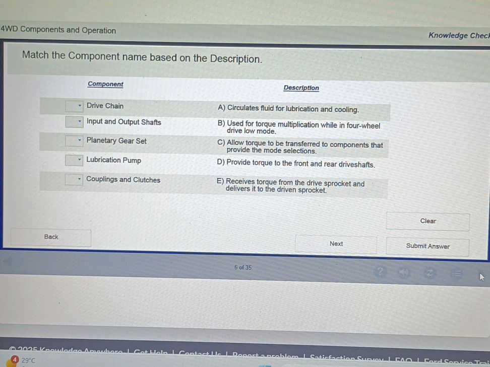 Match the Component name based on the | StudyX