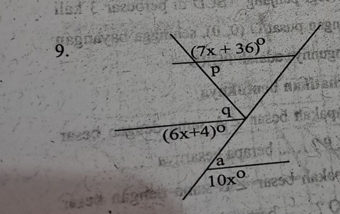9. $ p = (7x + 36)^ $ $ q = (6x + 4)^ $ $ | StudyX