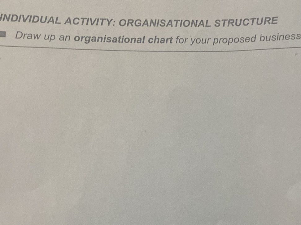 Draw up an organisational chart for your | StudyX