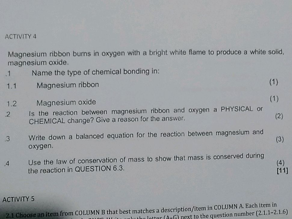 1. Name the type of chemical bonding in: | StudyX