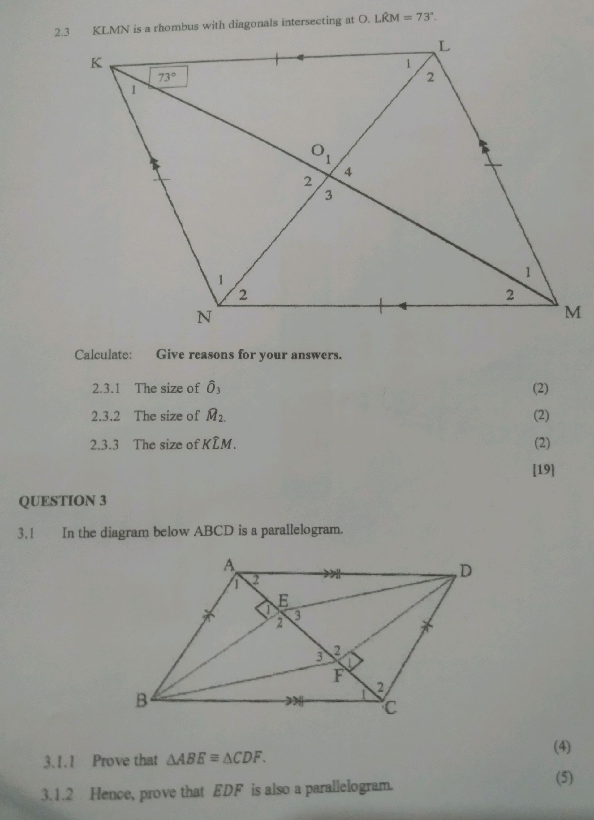 2. 3 KLMN is a rhombus with diagonals | StudyX