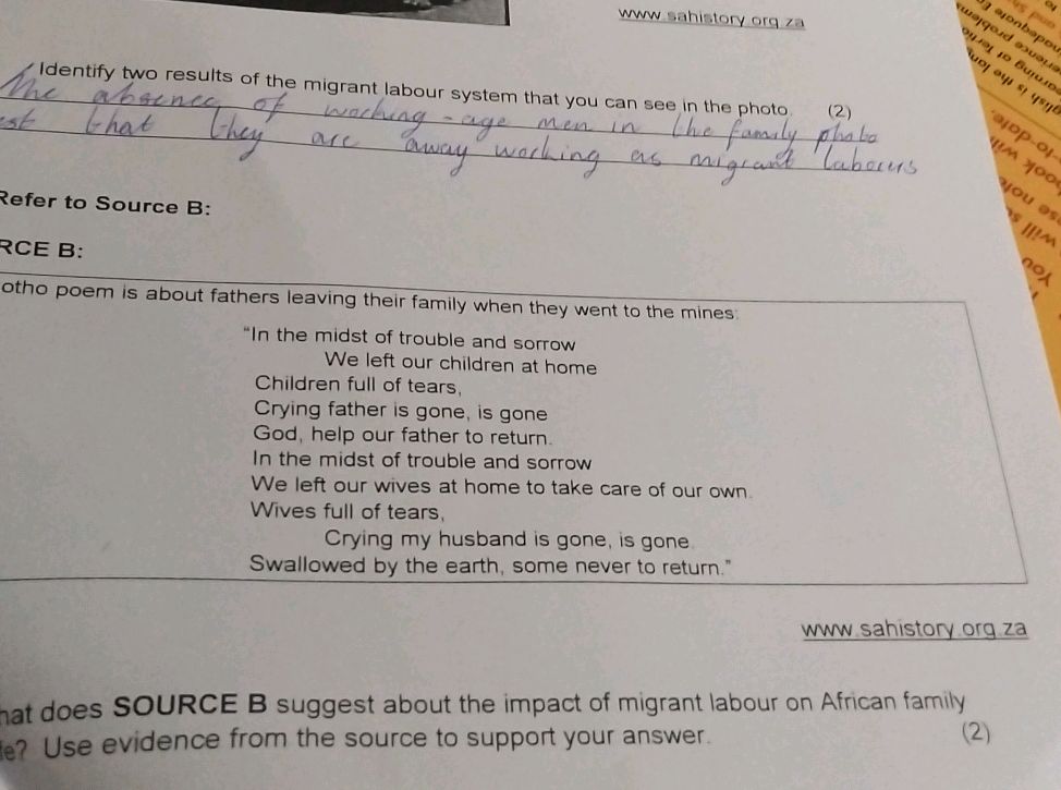 Identify two results of the migrant labour | StudyX