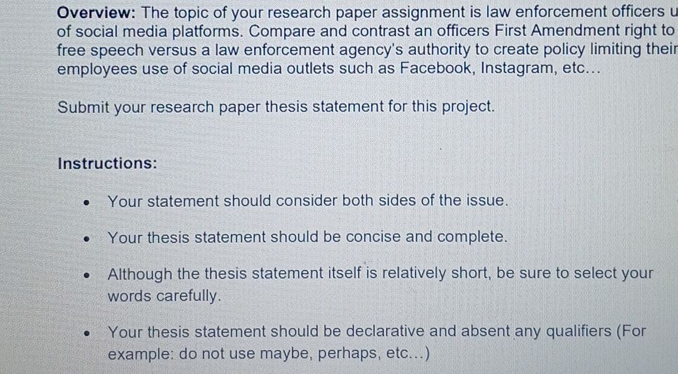 Overview: The topic of your research paper | StudyX