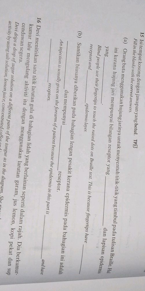 15 Isi tempat kosong dengan jawapan yang | StudyX