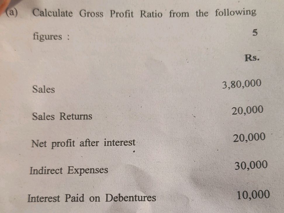 (a) Calculate Gross Profit Ratio from the | StudyX
