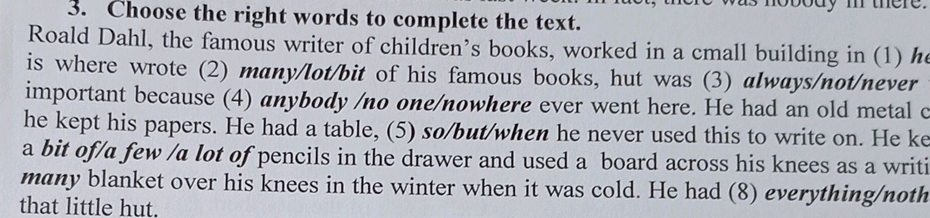 3. Choose the right words to complete the | StudyX