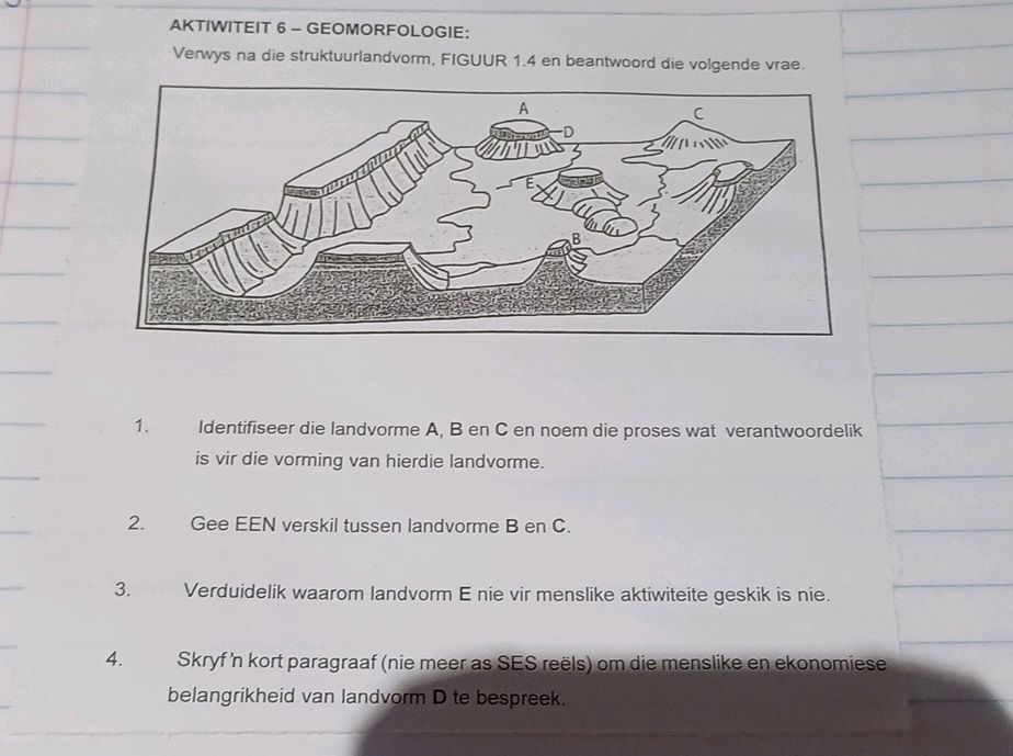1. Identifiseer die landvorme A, B en C en | StudyX
