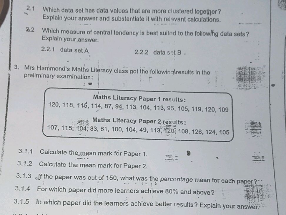 2.1 Which data set has data values that are | StudyX