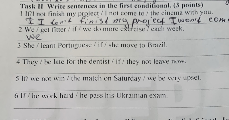Task II Write sentences in the first | StudyX