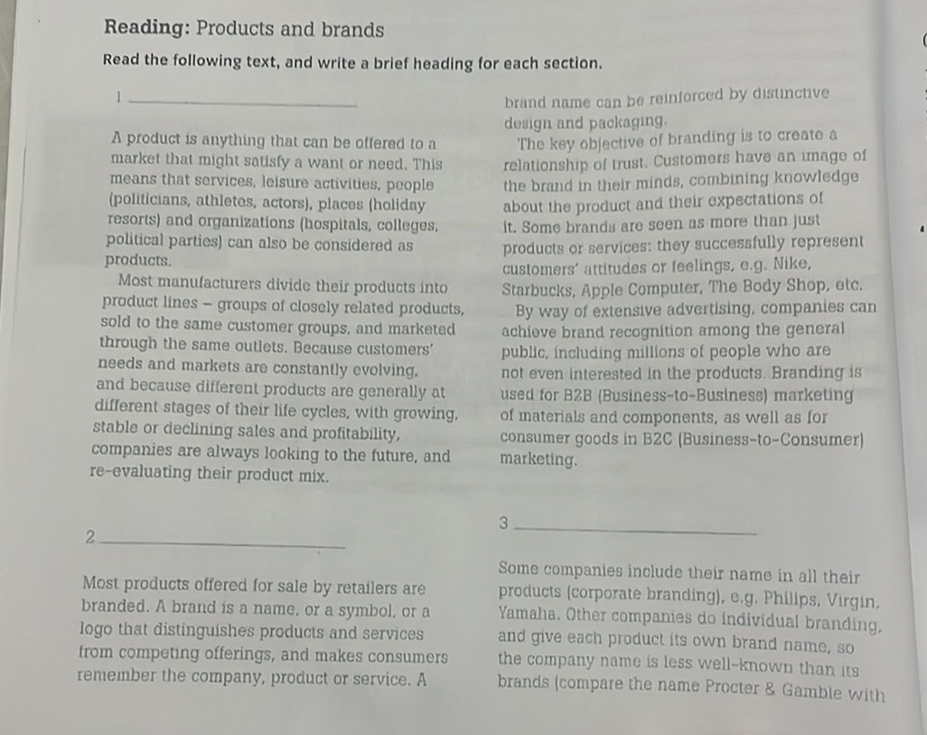 Reading: Products and brands Read the | StudyX