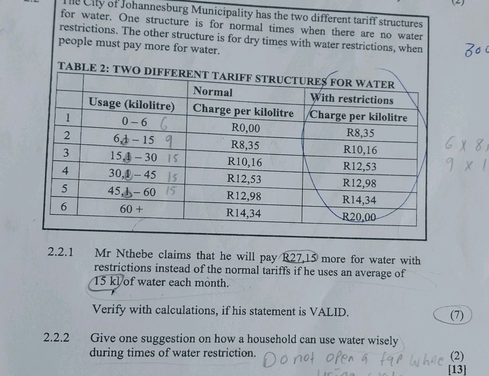 TABLE 2: TWO DIFFERENT TARIFF STRUCTURES FOR | StudyX
