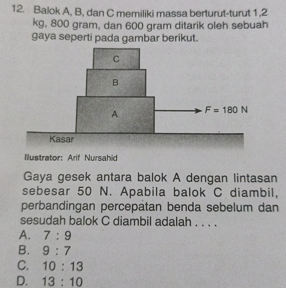 Balok A, B, dan C memiliki massa | StudyX