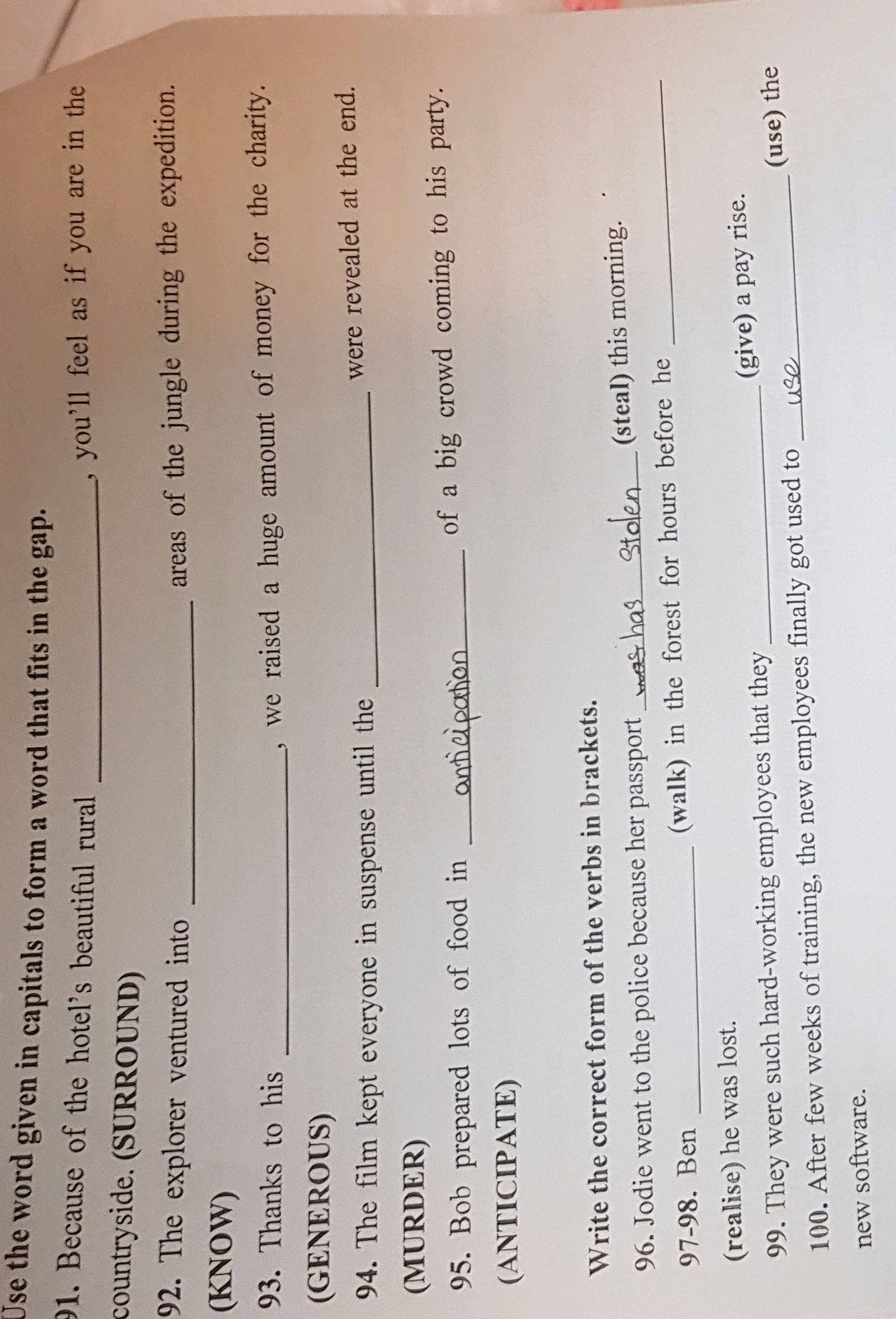 Use the word given in capitals to form a | StudyX